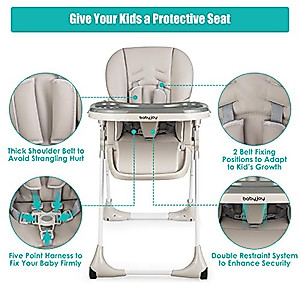 BABY JOY Convertible High Chair for Babies & Toddlers, Height Adjustable, Grow & Go High Chair w/Recline & Footrest, Removable Dishwasher Safe Meal Tray, Portable Baby Dinning Chair w/Wheels (Gray)