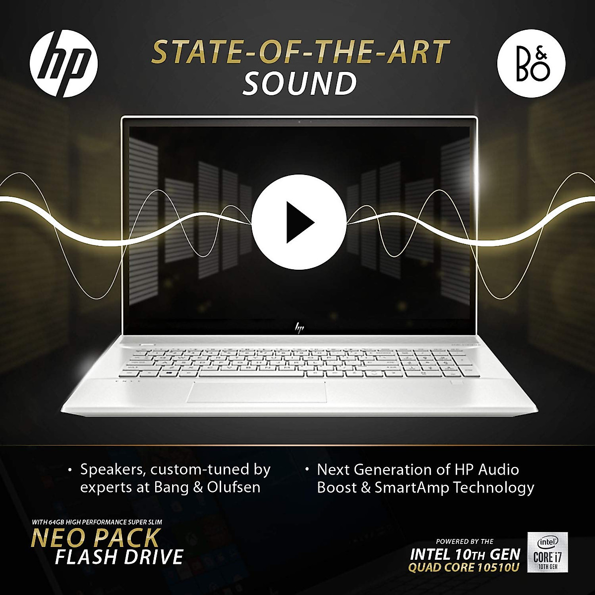 HP Envy 2019,17.3" Full HD Touch, i7-10510U 10th gen Quad CPU,NVIDIA MX250(4GB), 1TB SSD NVME,16GB DDR4 2666 RAM,Win 10 Pro, Neopack 64GB Flash Drive, B&O Speakers, Premium Wty, No DVD RW