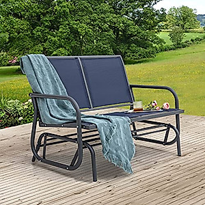 Nuu Garden 2 Seats Outdoor Glider Bench Patio Glider Swing Chair with Powder Coated Steel Frame and Breathable Seat Fabric Outdoor Loveseat, Blue