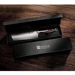 PAUDIN Damascus Nakiri Knife,7 Inch Japanese Damascus 67-layers VG10 High Carbon Stainless steel Knife, Ultra Sharp Vegetable Knife, Plume Pattern Kitchen Knife with Ergonomic G10 Handle