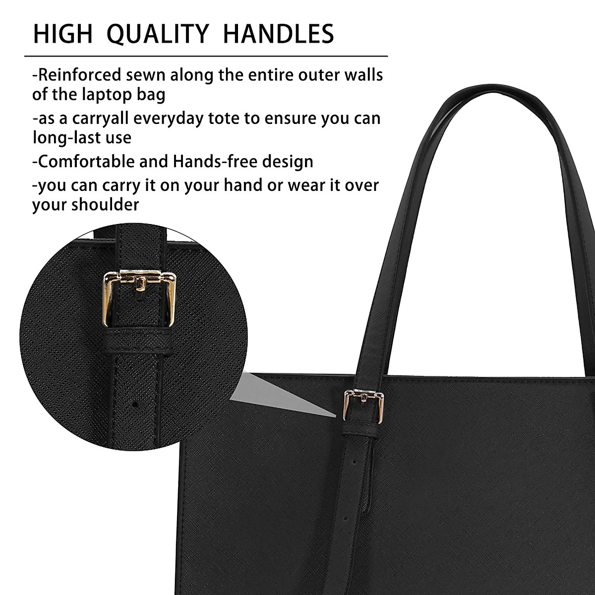 Laptop Bag for Women Waterproof Lightweight Leather 15.6 Inch Computer Tote Bag Business Office Briefcase Large Capacity Handbag Shoulder Bag Professional Office Work Bag Black