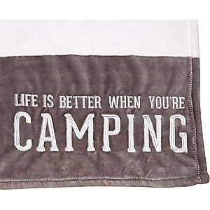 Pavilion Gift Company Life is Better When You're Camping-Gray & White Super Soft 50 x 60 Inch Striped Throw Embroidered Text 50" x 60" Royal Plush Blanket, Grey