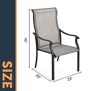 HAPPATIO Patio Dining Chairs Set of 4, Outdoor Textilene Dining Chairs with High Back, Patio Furniture Chairs with Armrest, Black Frame (Gray)