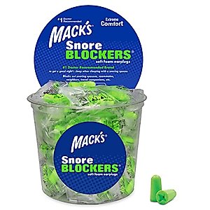 Mack's Snore Blockers Soft Foam Earplugs, 100 Pair Tub – Individually Wrapped – 32 dB High NRR, 37 dB SNR – Comfortable Ear Plugs for Sleeping, Snoring, Loud Noise and Travel
