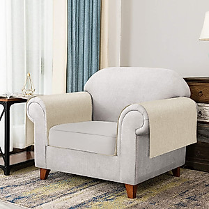 Linen Armrest Covers for Sofa, Beige Cream Armrest Covering for Chair, Armchair Slipcover for Living Room Couch Loveseat Recliner Armrest Cover Arm Covers Protector for Pets, Sets of 2, Champagne