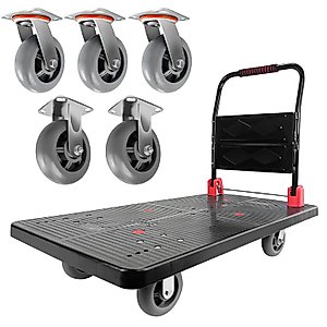 Platform Truck Cart, Foldable Push Cart Dolly w/Five 360° Swivel 6'' Wheels, 1600LBS Capacity Heavy Duty Moving Platform Trucks Hand Cart for Groceries, Garage, Warehouse (43" L x25 W)