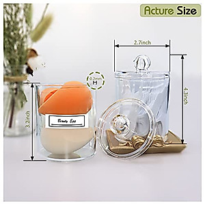 Qihomy 10-Ounce Qtip Holder Dispenser for Cotton Balls, Cotton Swabs, Cotton round pads, Clear Plastic Apothecary Jar Set for Bathroom Canister Storage Organization, Dresser Organizer (2 Pack)