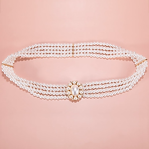 Barry.Wang Pearl Belts Women Wedding Dress Belt Sash Flowers White Waist Chain Elastic