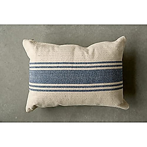 Creative Co-Op DA6448 Cream Cotton Canvas Pillow with Blue Stripes