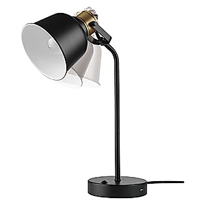 Globe Electric 30297 18" Desk Lamp with 2.1 USB Port, Matte Black, Brass Accents, Push Button On/Off Switch, Home Décor, Desk Lamps for Home Office, Home Office Accessories, Home Improvement