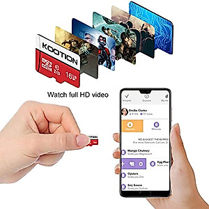 KOOTION 5 Pack 16GB Micro SD Cards Class 10 MicroSDHC Flash Memory Card with Adapter for Mobile Device, Tablet, Full HD Video -UHS-I C10 U1 TF Card