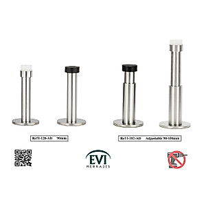 Adhesive Door Stop for Wall Mounting | Length: 3,5" | Stainless Steel | White Rubber | Anti Shock Absorber | 040128ADAM | EVI Hardware