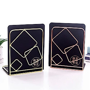 Wonzonewd File Sorters 2pcs Square Metal Desktop Bookends Book Ends Support Stand Holder Shelf Bookrack