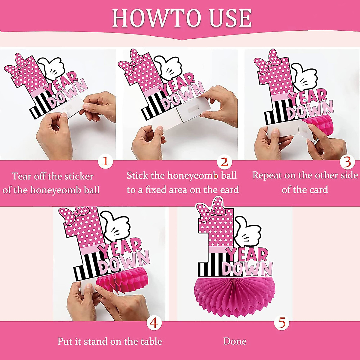 Minnie 1st Birthday Party Decorations Supplies,Minnie Theme Birthday Honeycomb Centerpieces for Girl,Minnie Theme 1st Birthday Table Centerpieces for Minnie First Birthday Party Decor.