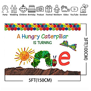 A Hungry Caterpillar is Turning One Birthday Backdrop Photocall Cartoon Caterpillar 1St Birthday Party Background Butterfly 5X3Ft Vinyl