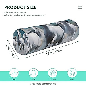 xigua Running Horses Neck Roll Pillow for Neck Relief with Removable Washable Cover - Memory Foam Round Cylinder Bolster, Ergonomically Designed for Head, Neck, Back, and Legs