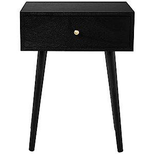 Decor Therapy Mid Century 1-Drawer Wood Side Table, 23.5" x 18" x 14", Black