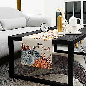 Hello Fall Table Runner 120 inch Long, Pumpkin Maple Leaf Thanksgiving Table Runners Burlap Dresser Scarves for Dining Coffee Table Party Holiday Farmhouse Autumn Harvest Seasonal Kitchen Decor