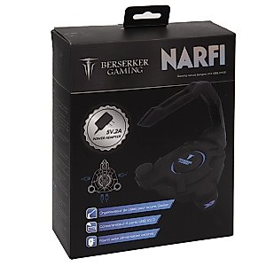 Narfi Gaming Mouse Bungee Stand - Blue LED - 4 Port USB 3.0 Hub with Active Power - AC 5V Power Adapter Is Included - PC; Mac; Linux