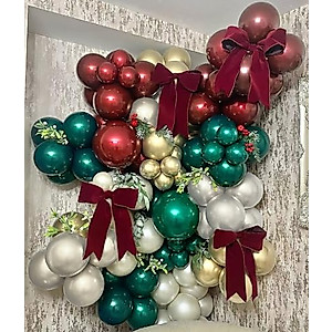 Enanal Christmas Balloon Garland Arch Kit, 166pcs Double-Stuffed Pearl White Dusk White Red Chrome Green Balloons with Candy Foil Balloon for Christmas Party Supplies Xmas Home Decoration (Red&White)