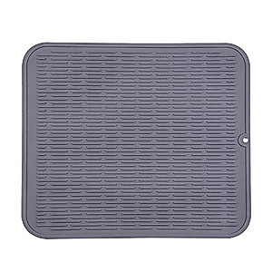 Piduules Eco-friendly Silicone Dish Drying Mat Large Reusable Non-slipping and Heat Resistant Dish Quick Drying Pad, Dishwasher Safe, Gray XL 18"x15.8"