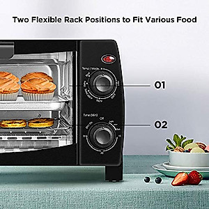 COMFEE' 4 Slice Small Toaster Oven Countertop, Retro Compact Design, Multi-Function with 30-Minute Timer, Bake, Broil, Toast, 1000 Watts, 2-Rack Capacity, Black (CFO-BB101)