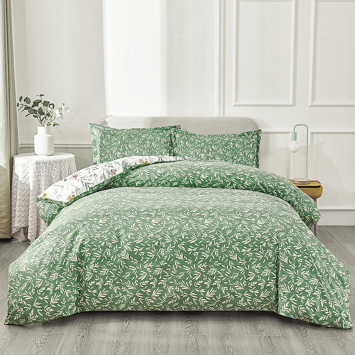 OAITE Duvet Cover Set,100% Cotton Comforter Cover with Floral Pattern Duvet Cover Set,Soft Bedding Set Includes with 3 Piece (2 Pillow Shams,1 Duvet Cover)