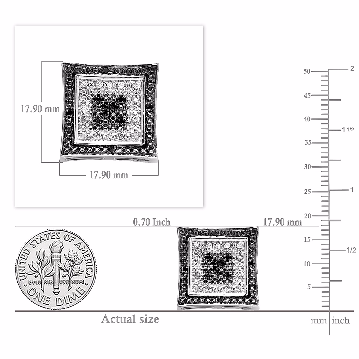 Dazzlingrock Collection 0.12 Carat (ctw) Round Black & White Diamond Cluster Square Stud Earrings for Women in 925 Sterling Silver in Screw Back