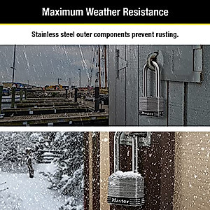 Master Lock 5SSQLJ Stainless Steel Outdoor Padlock with Key, 4 Pack Keyed-Alike, Silver