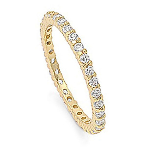 Oxford Diamond Co Stackable CZ Eternity Style Wedding Band Yellow Gold Plated .925 Sterling Silver sz 8