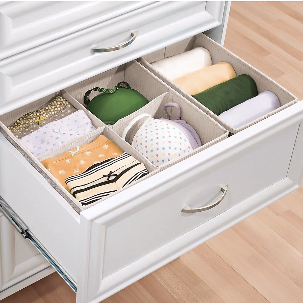 mDesign Soft Fabric Dresser Drawer/Closet Divided Storage Organizer Bins for Nursery - Holds Blankets, Bibs, Socks, Lotion, Clothes, Shoes, Toys, Jane Collection - Set of 5 - Cream/White