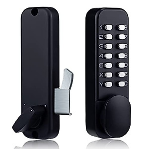 Keyless Entry Door Locks with Keypads Deadbolt, Mechanical Combination Latch Door Lock with Handle, Waterproof Keyless Sliding Door Lock, Digital Code Gate Front Door Lock Set with Door Knob (Black)