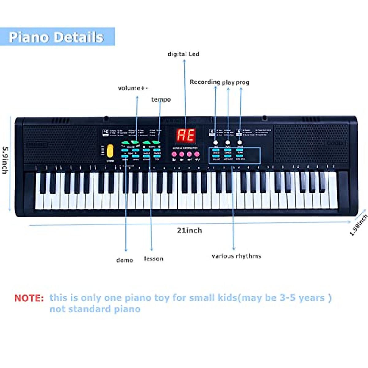 Keyboard Piano Electric Digital Piano Mini Music Electronic Keyboards 61 Key Kids Piano Musical Instrument Piano Toy w/ Microphone for Beginners Christmas Birthday Gifts