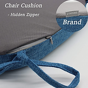 ZYHOONE Seat Cushions for Kitchen Chairs - Dining Room Metal Wooden Non Slip Chair Cushion Pads with Machine Washable Cover and Ties [14.5 X 15.5 X 2 Inches] - Blue