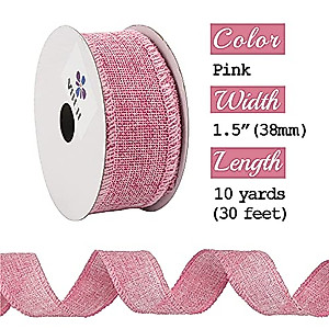 MEEDEE Pink Burlap Ribbon 1.5 Inch Pink Wired Ribbon Light Pink Burlap Ribbon Wired Baby Pink Ribbon for Baby Shower, Crafts, Wreath, Wedding, Gift Wrapping, Garland, Bows Making, Swag (10 Yards)