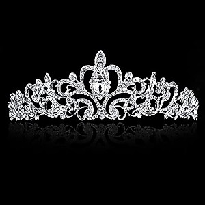 Princess Crown for Women, Crystal Queen Tiaras for Girls Bridal Hair Accessories Gifts for Birthday Wedding Prom, Bridal Party, Pageant, Halloween Christmas Costume - Silver (1 Pcs)