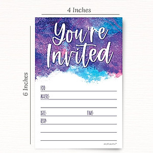 Galaxy Invitations With Envelopes For Out Of This World Birthday Party (20 Count) - Outer Space Theme Featuring Starry Night Sky