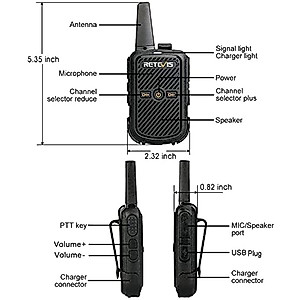 Retevis RT15 Rechargeable Walkie Talkies for Adults,Portable FRS Two-Way Radios Mini,VOX Lock USB Charging,for Outdoor Camping,Family Travel(1 Pack)