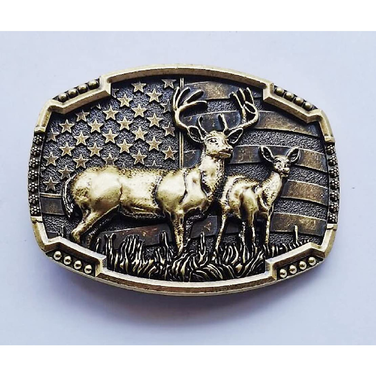 Longcreek Deer Belt Buckle for Men, Patriotic American flag Deer Belt Buckle, Elk Deer Belt Buckle, Norse Viking Deer Head Belt Buckle, Punk Deer Belt Buckle, Western Cowboy Belt Buckle(Gold)