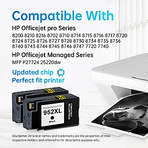 LEMERO Compatible Ink Cartridges Replacement for HP 952 952 XL 952XL to use with OfficeJet Pro 8710 8720 8702 7740 8200 8210 8715 8216 8700 8740 8730 7740 (2 Black)