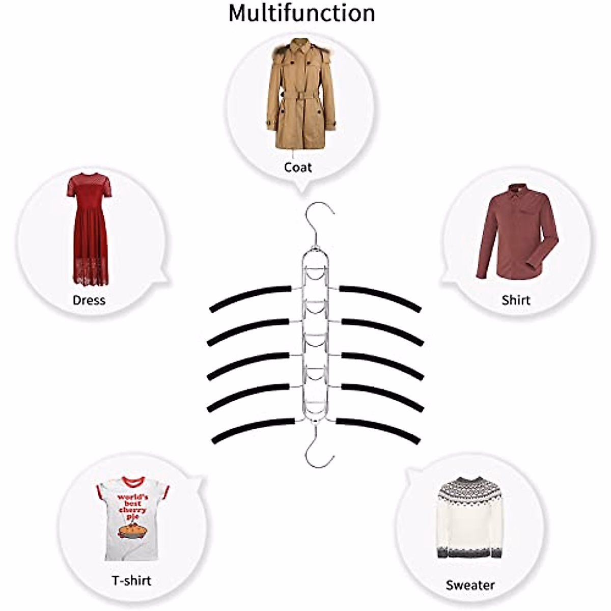 Koobay Multifunctional Adult Clothes Rack,5 in 1 Duty Space Saving Clothes Metal Hanger,Heavy Duty Metal Blouse Hanger Closet Storage Organizer for Coat Suit Jacket Sweater Skirt Shirt Pants (4)