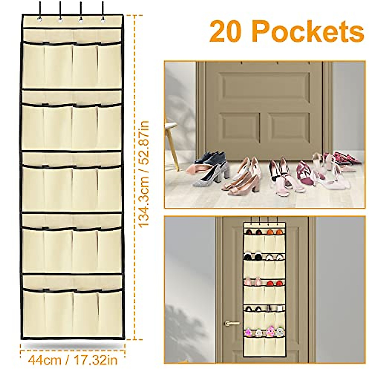 Over the Door Shoes Rack 10-Pair Shoes Organizer 5-Layer Hanging Storage Shelf for Closet Cabinet Slippers Toys
