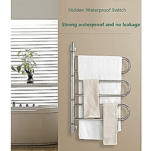 Heated Towel Rack, Plug in Towel Warmer Radiator, U Shaped Towel Rack 180 Degree Rotation 304 Stainless Steel Heated Towel Rail, Wall Mounted Electric Drying Rack,Black ，Electric Towel Warmer