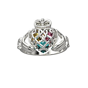 Personalized Birthstone Rings Irish Claddagh Ring Heart Shaped Caged Locket Rings Sterling Silver Engraved Bands With Names for Girls Women Love Wedding