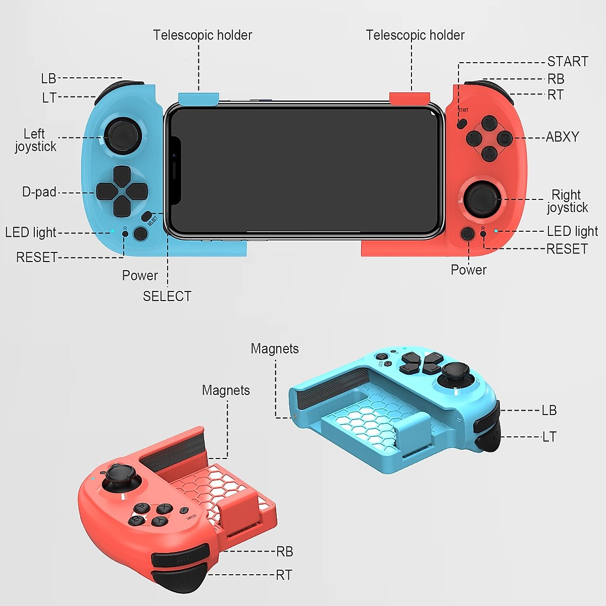 Joso Phone Controller for Android, iPhone, Direct Play, 15 Hours of Playtime, Support with Case, Game Controller Joystick for Galaxy S23 S22 S21 Ultra, iPhone 14 13 12 Pro Max, COD, Genshin Impact