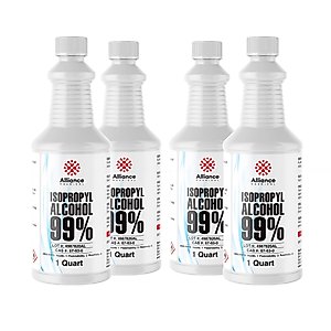 Isopropyl Alcohol 99% - 1 Gallon (4 x 32 FL Oz Bottles) - High-Purity Concentrated Rubbing Alcohol for Effective Cleaning - Quick-Drying, Domestically Sourced IPA