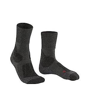 FALKE Men's TK1 Adventure Hiking Socks, Mid Calf, Thick Padding, Athletic Sock, Breathable Quick Dry, Merino Wool, Grey (Asphalt Melange 3180), 10.5-11.5, 1 Pair