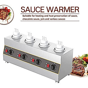 ANSNAL Commercial Electric Sauce Warmer Heater(4 grids), Countertop Food Sauce Dispenser, Warmer Cheese Dispenser for Heater Hot Fudge Cheese Caramel Jam Sauce, 30-85℃ Adjustable