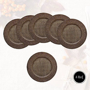 Spsyrine Faux Rattan Rustic Charger Plates, Set of 6 Elegant Round Plastic Plate Chargers for Dinner, Decorative for Events and Parties. (Plaid)