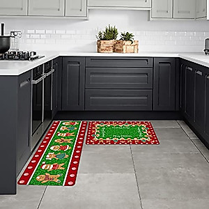 Libaoge Kitchen Mat Rug Set of 2 Merry Christmas Gingerbread Man Green and Red Runner Rug Anti-Fatigue Comfort Memory Foam Standing Mat Non-Slip Floor Door Mat for Bathroom Bedroom 18x30in+18x60in